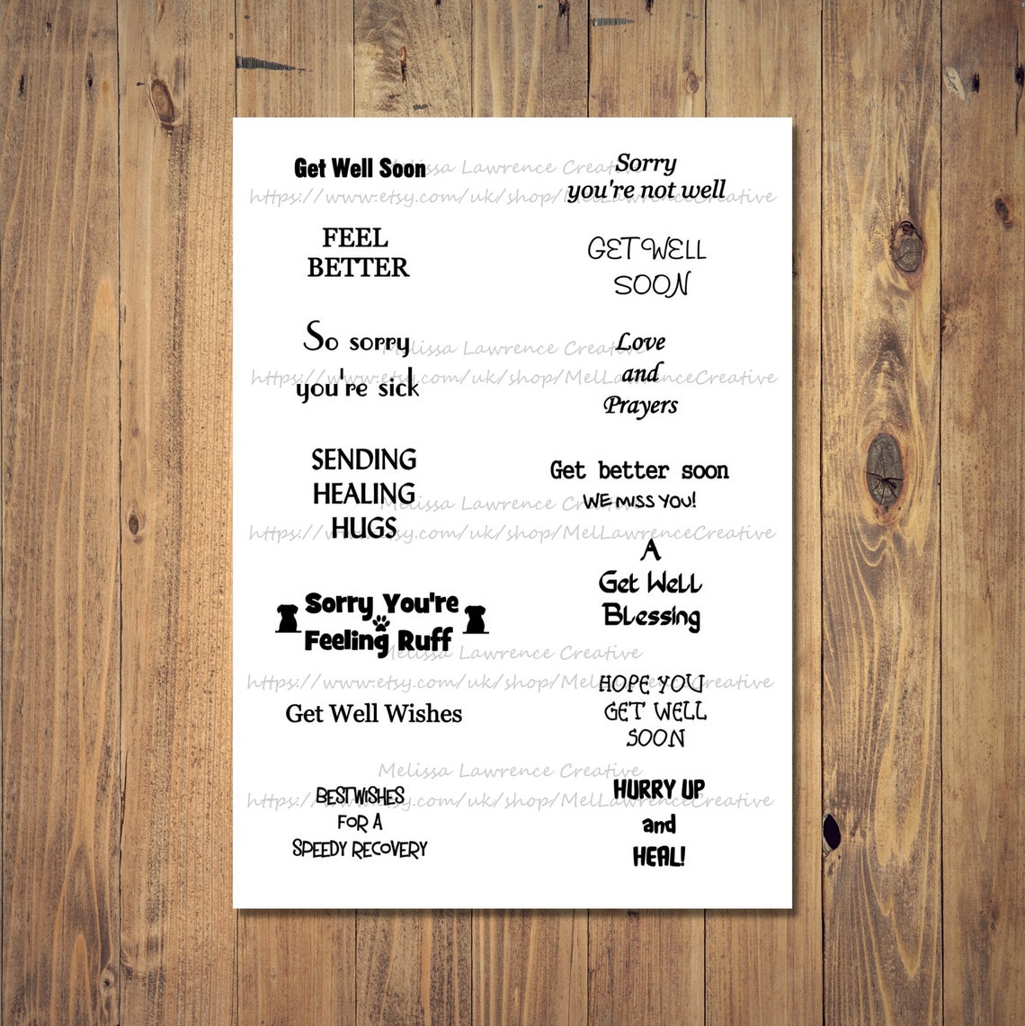 Get Well Sentiments Digital Sheet, Get Well Words and Phrases ...