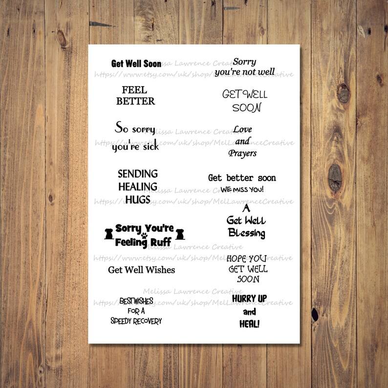Get Well Sentiments Digital Sheet, Get Well Words and Phrases ...