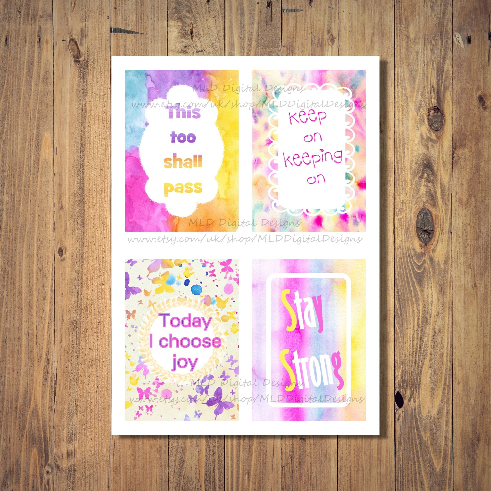 Stay Positive Digital Card Toppers Instant Download, Set 1 of 4 ...