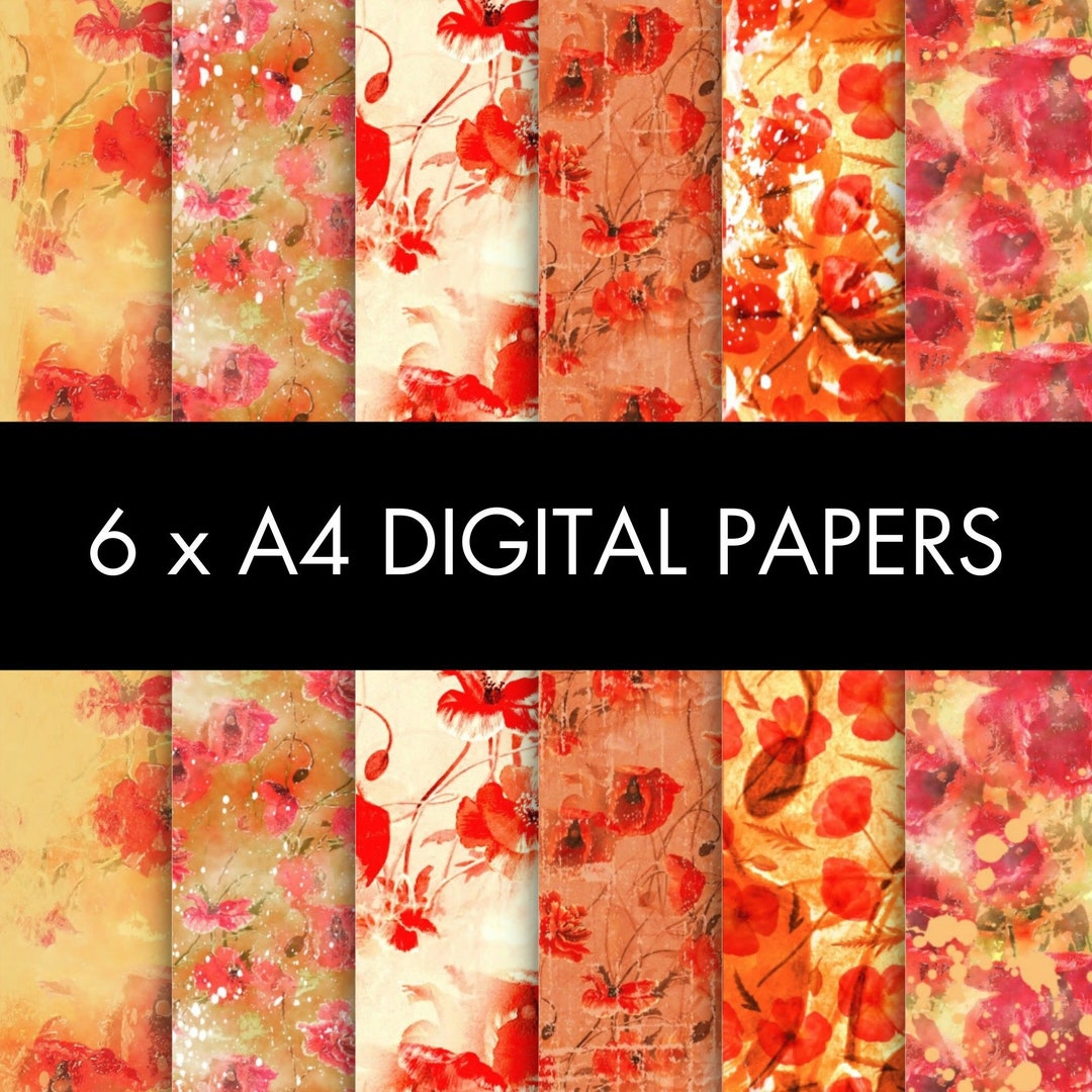 Poppies Digital Paper, Printable A4 Papers, Remembrance Day, Poppy ...