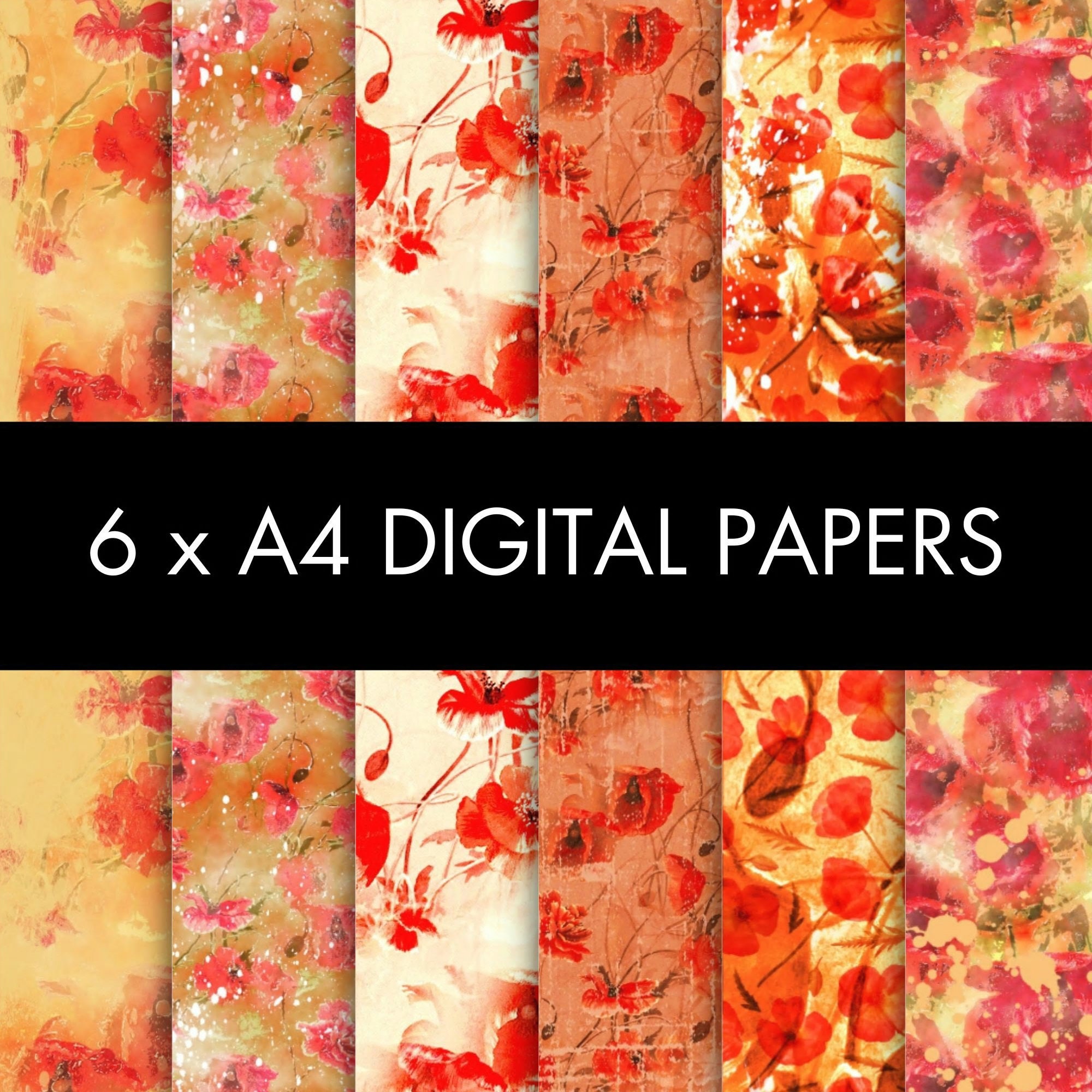 Poppies Digital Paper, Printable A4 Papers, Remembrance Day, Poppy ...