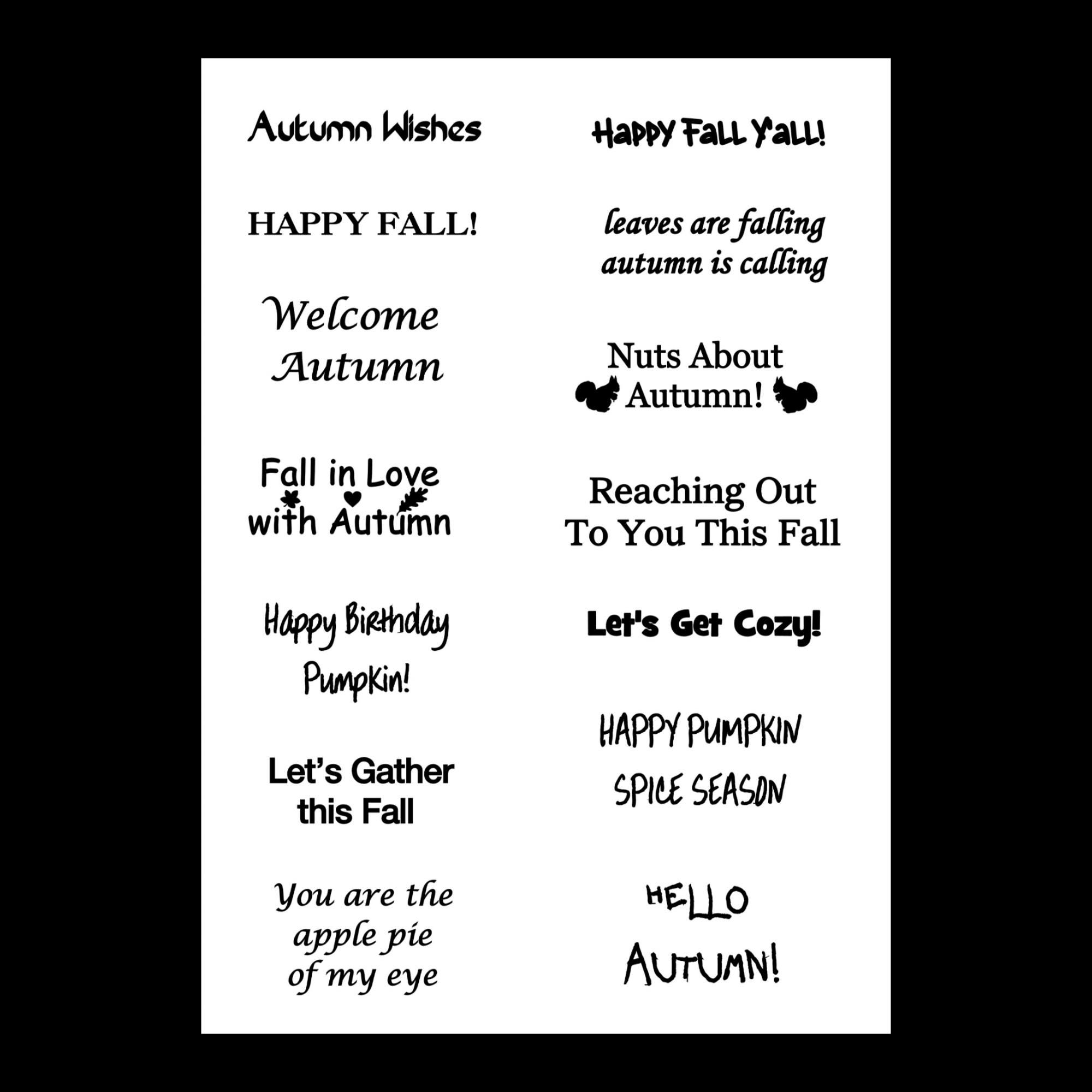 Autumn Sentiments Digital Sheet, Autumn Cardmaking, Printable Fall ...