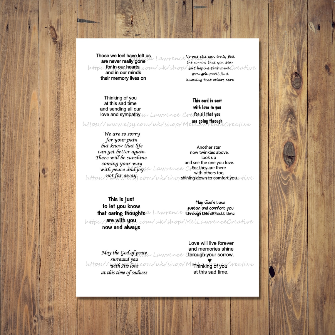 Sympathy Card Inserts Digital Sheet, Sympathy Card Inside Sentiments ...