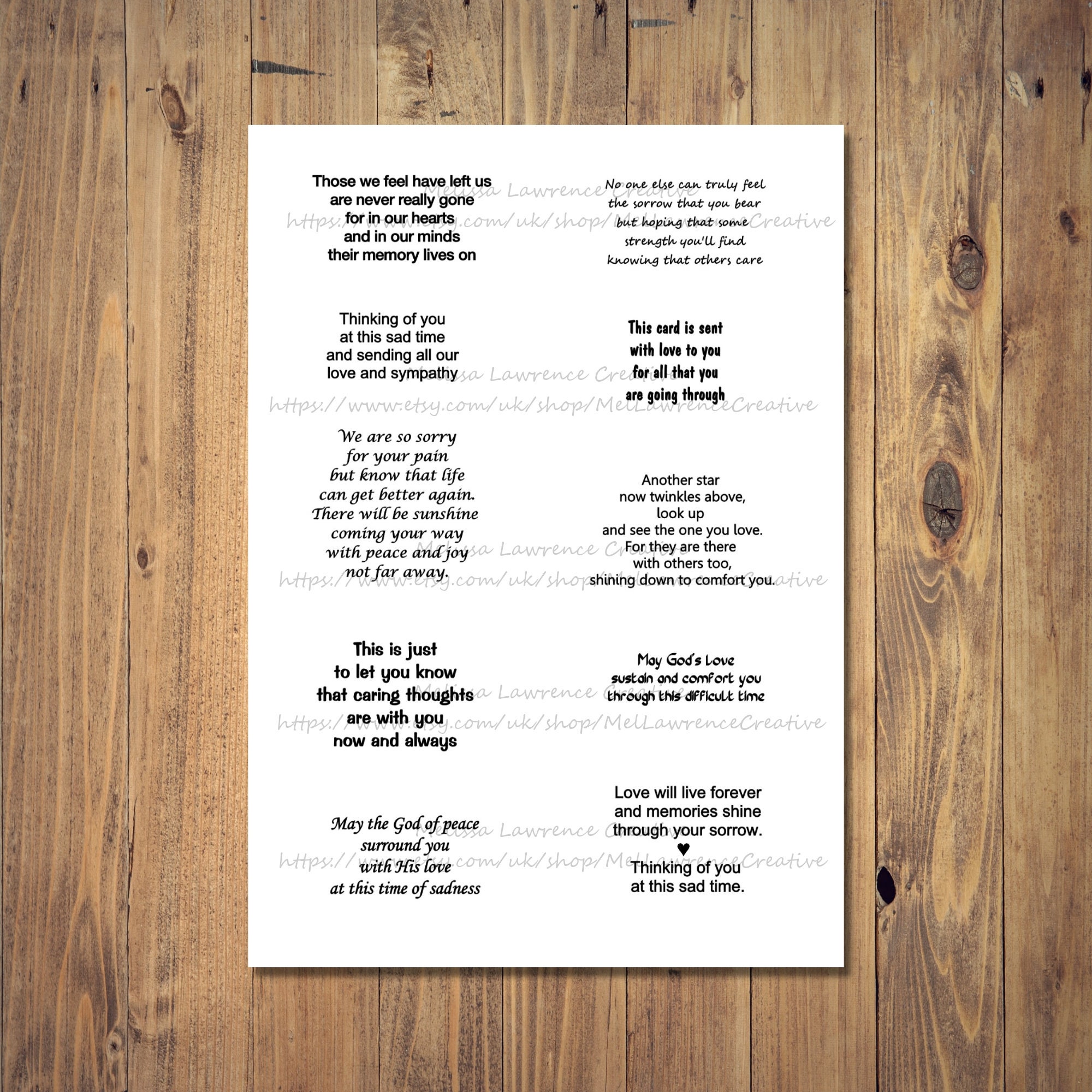 Sympathy Card Inserts Digital Sheet, Sympathy Card Inside Sentiments ...