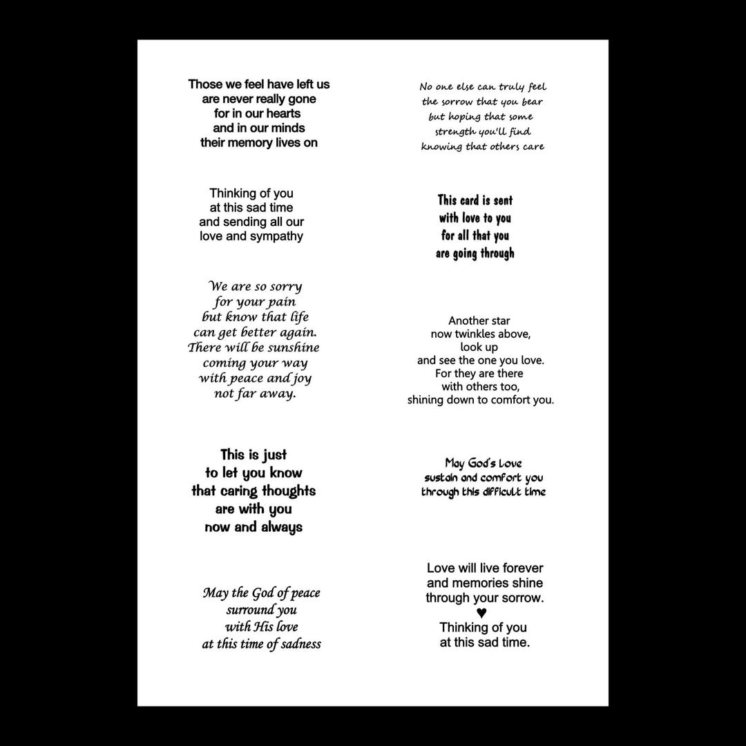 Sympathy Card Inserts Digital Sheet, Sympathy Card Inside Sentiments ...
