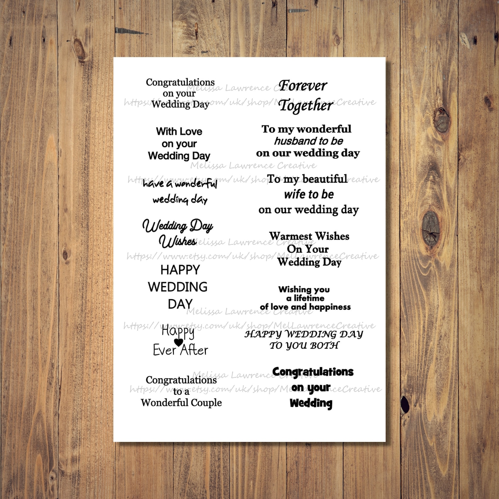 Wedding Sentiments Digital Sheet, Wedding Card Sentiments, Printable ...