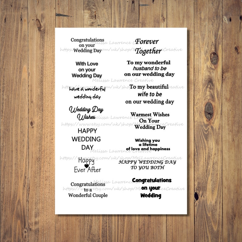 Wedding Sentiments Digital Sheet, Wedding Card Sentiments, Printable ...