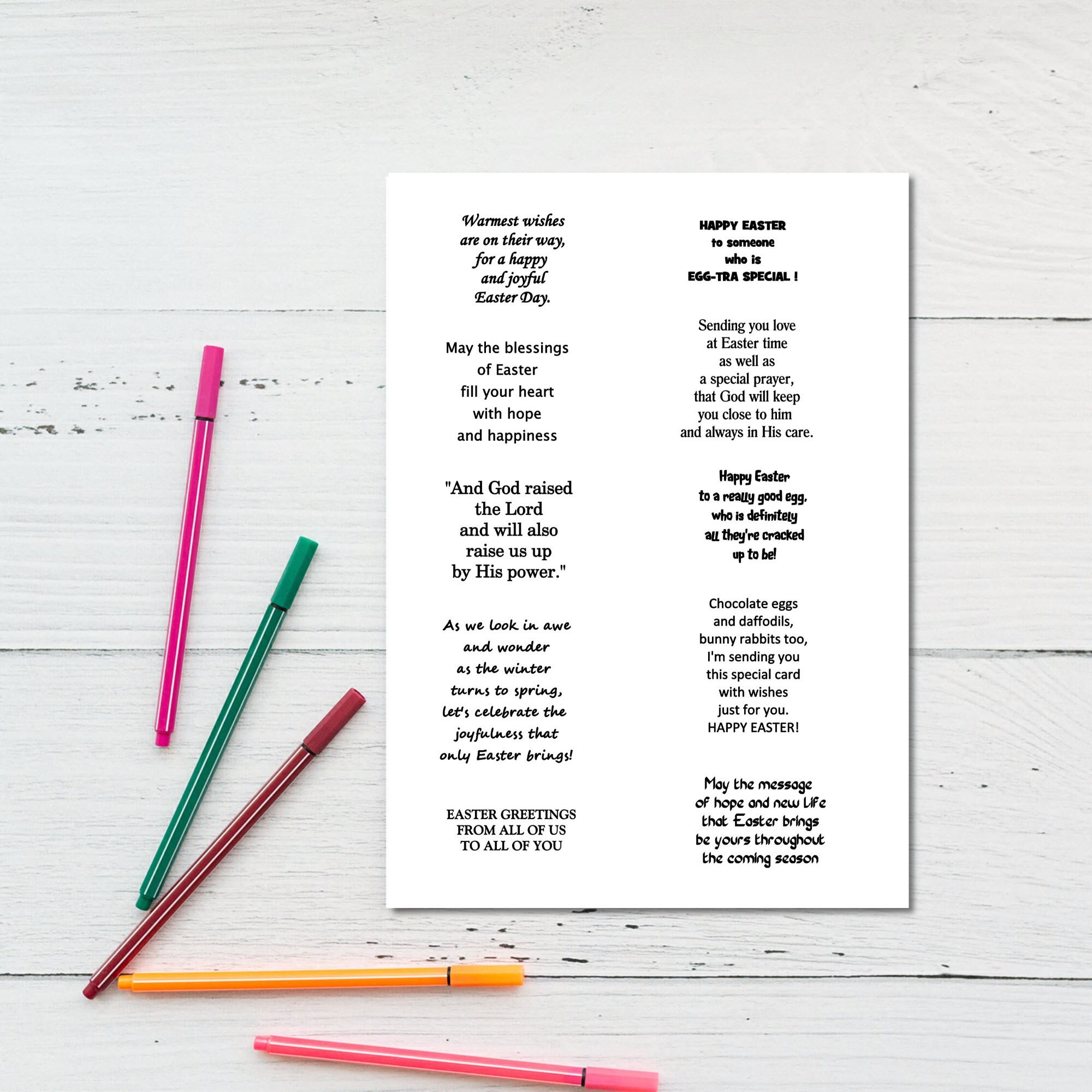 Easter Card Inserts Digital Sheet, Printable Easter Card Verses, Easter ...
