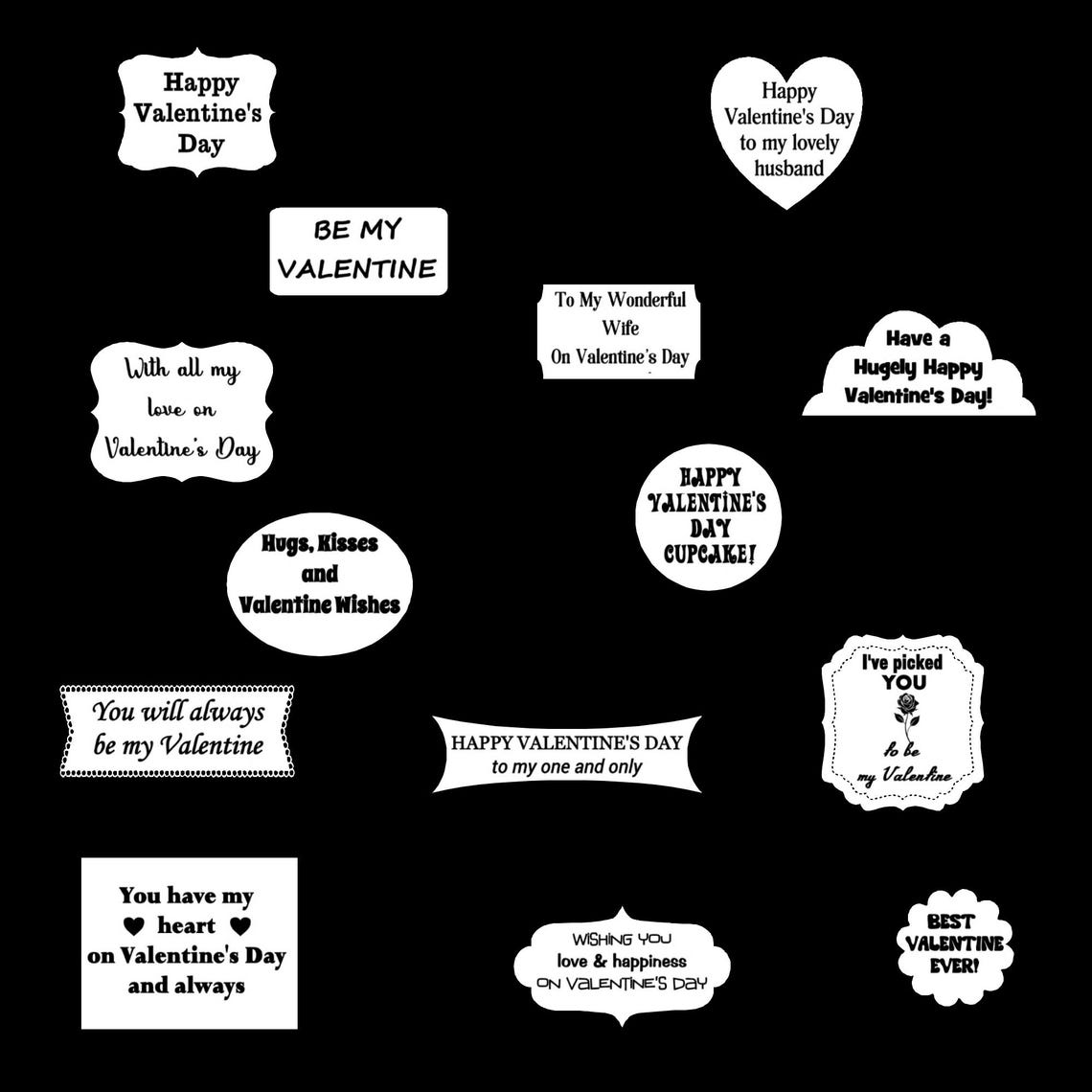 Valentine Sentiments Digital Sheet, Printable Valentine Words for Cards ...