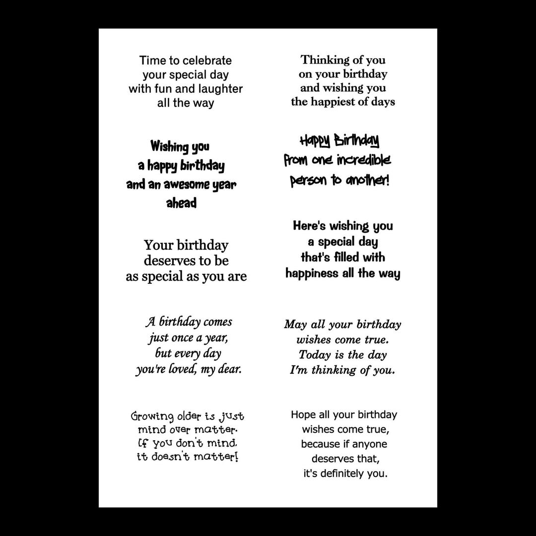 Birthday Card Inserts Digital Sheet, Printable Card Insert Verses ...