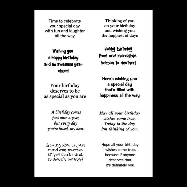 Birthday Card Inserts Digital Sheet, Printable Card Insert Verses ...