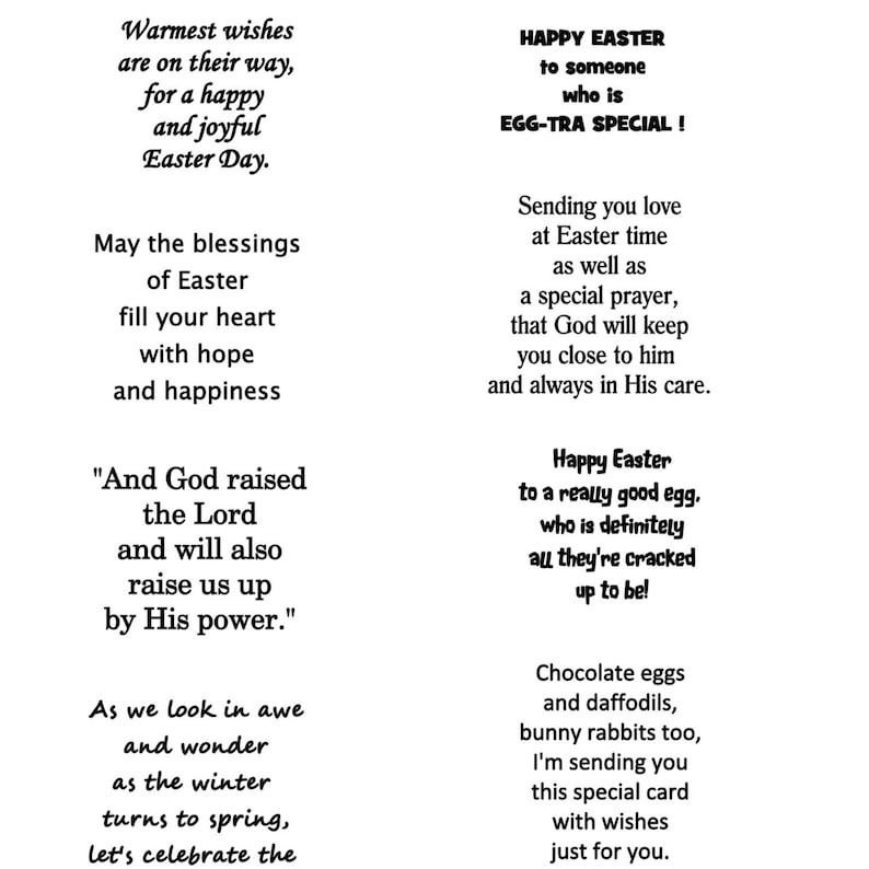 Easter Card Inserts Digital Sheet, Printable Easter Card Verses, Easter ...