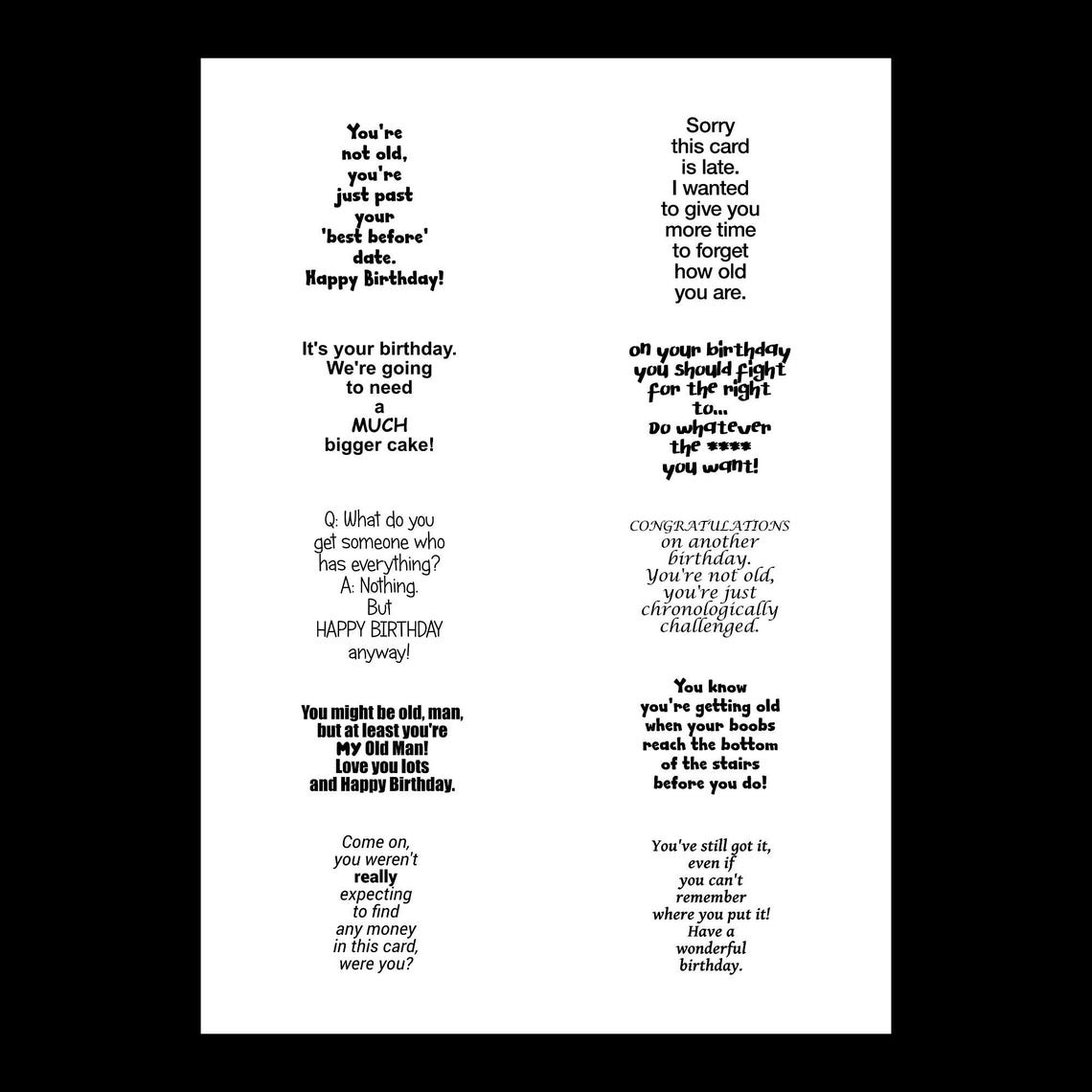 Funny Birthday Card Verses, Snarky Birthday Sayings, Inside Card Words ...