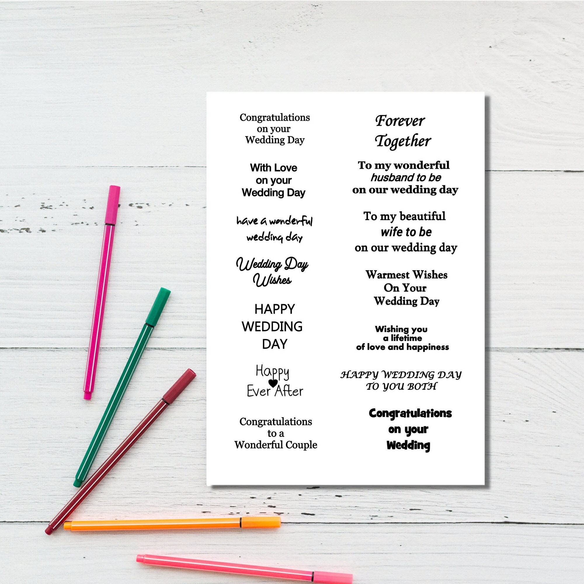 Wedding Sentiments Digital Sheet, Wedding Card Sentiments, Printable ...