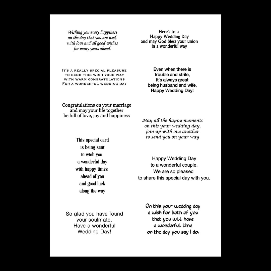 Wedding Card Inserts Digital Sheet, Printable Wedding Card Verses ...