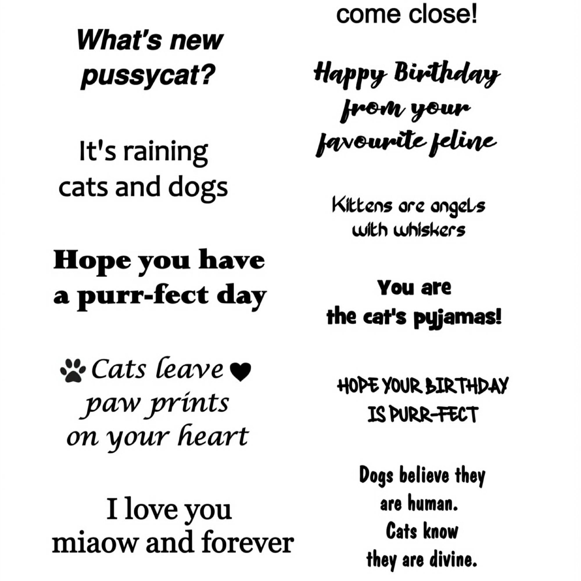 Cat Sentiments Digital Sheet, Printable Cat Quotes, Cat Card Sentiments ...