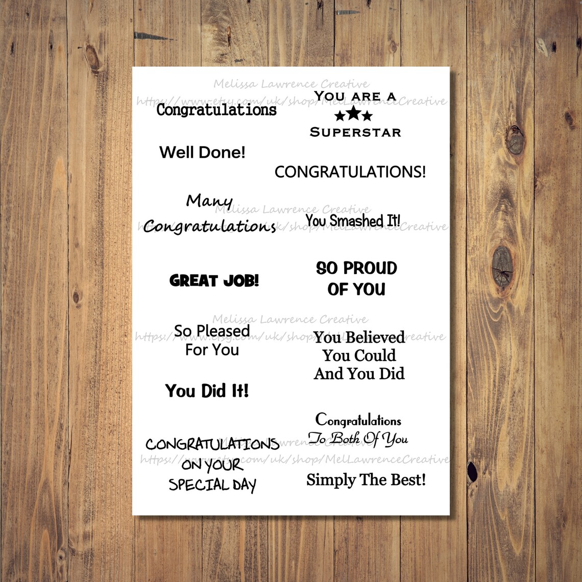Congratulations Sentiments Digital Sheet, Printable Card Sentiments ...