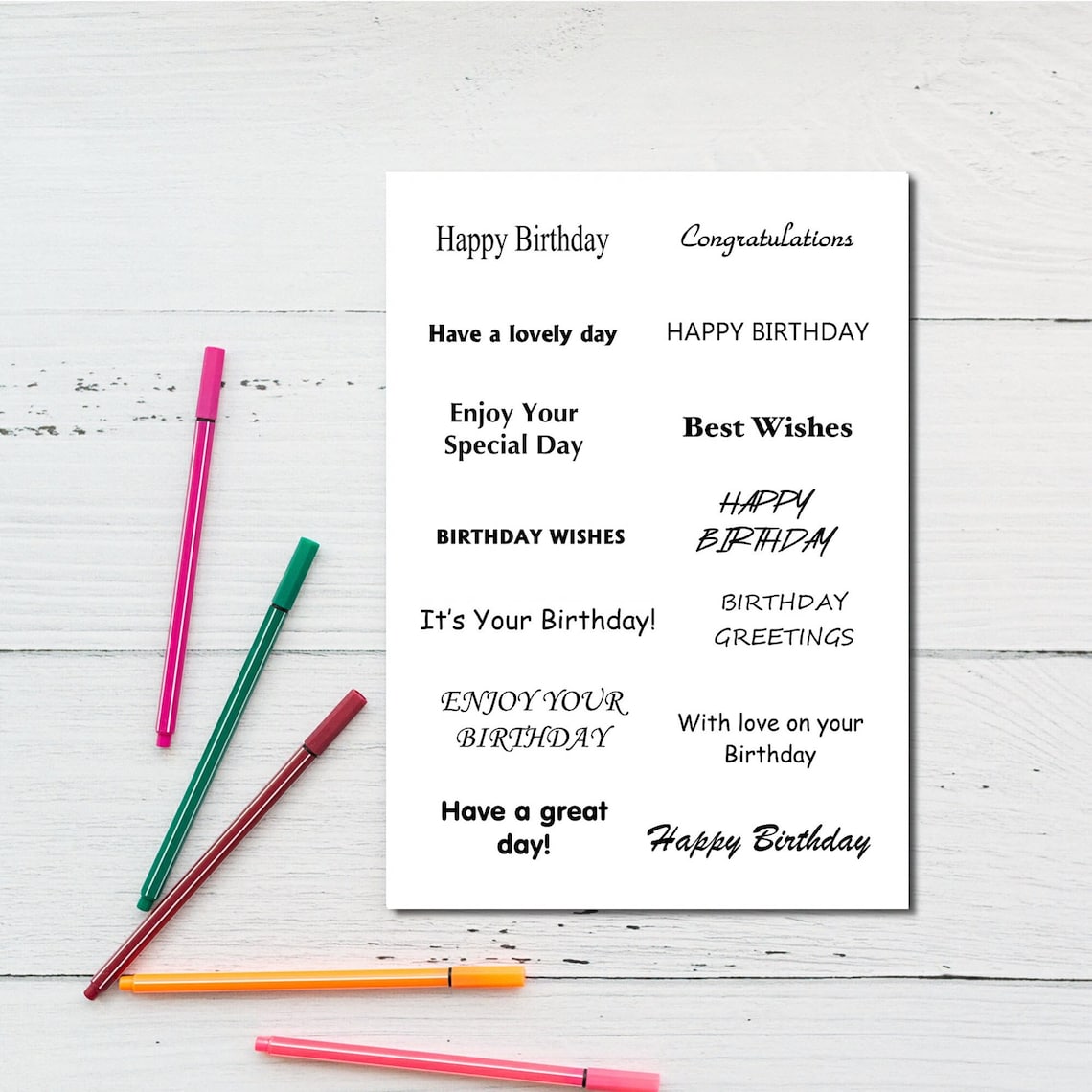 Birthday Sentiments Digital Sheet, Ready to Print Words and Phrases ...