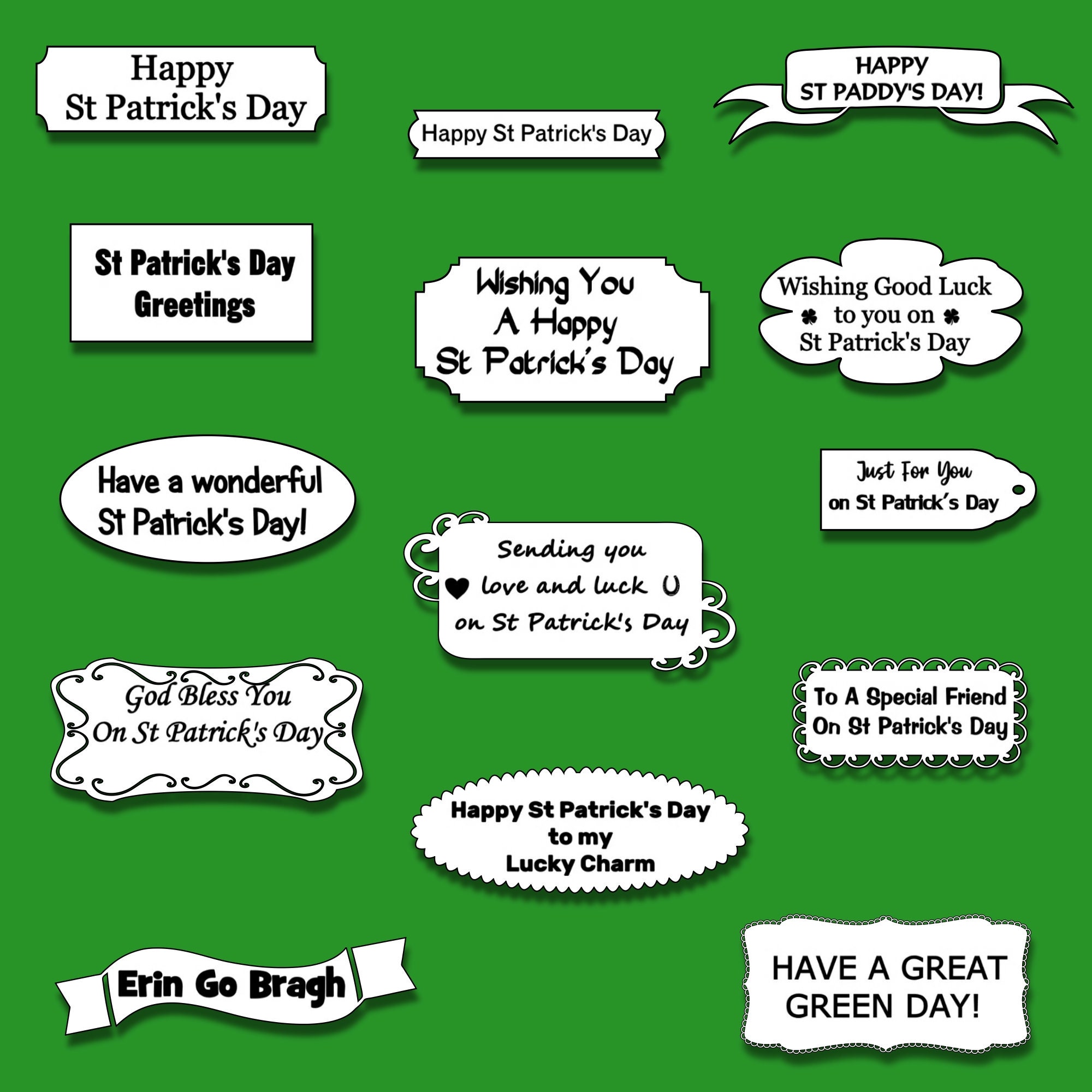 St Patricks Day Sentiments Digital Sheet, Printable Card Sentiments, St ...