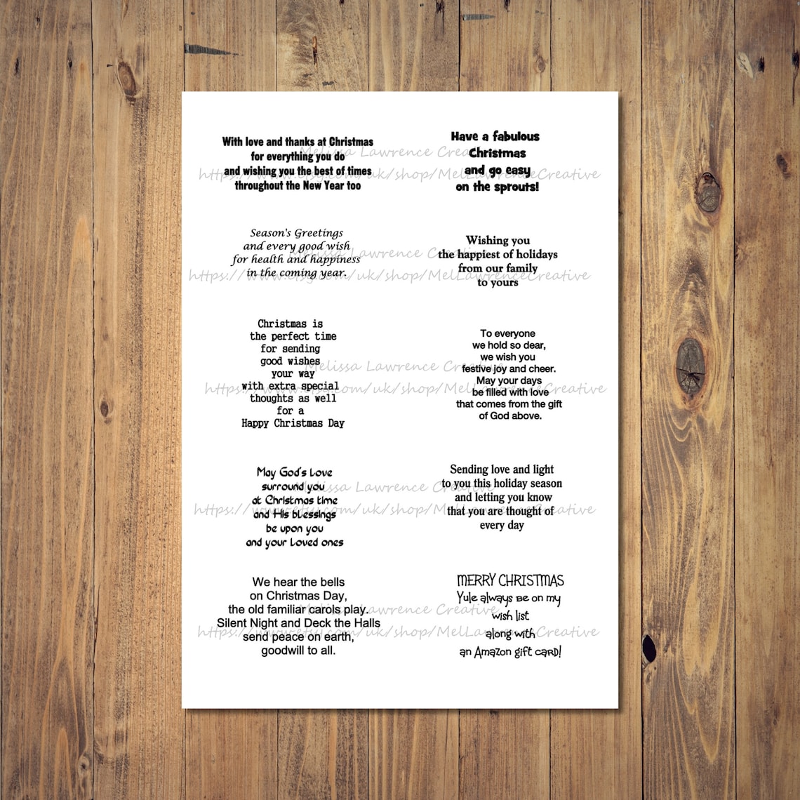 Christmas Card Inserts Digital Sheet, Printable Christmas Card Verses ...