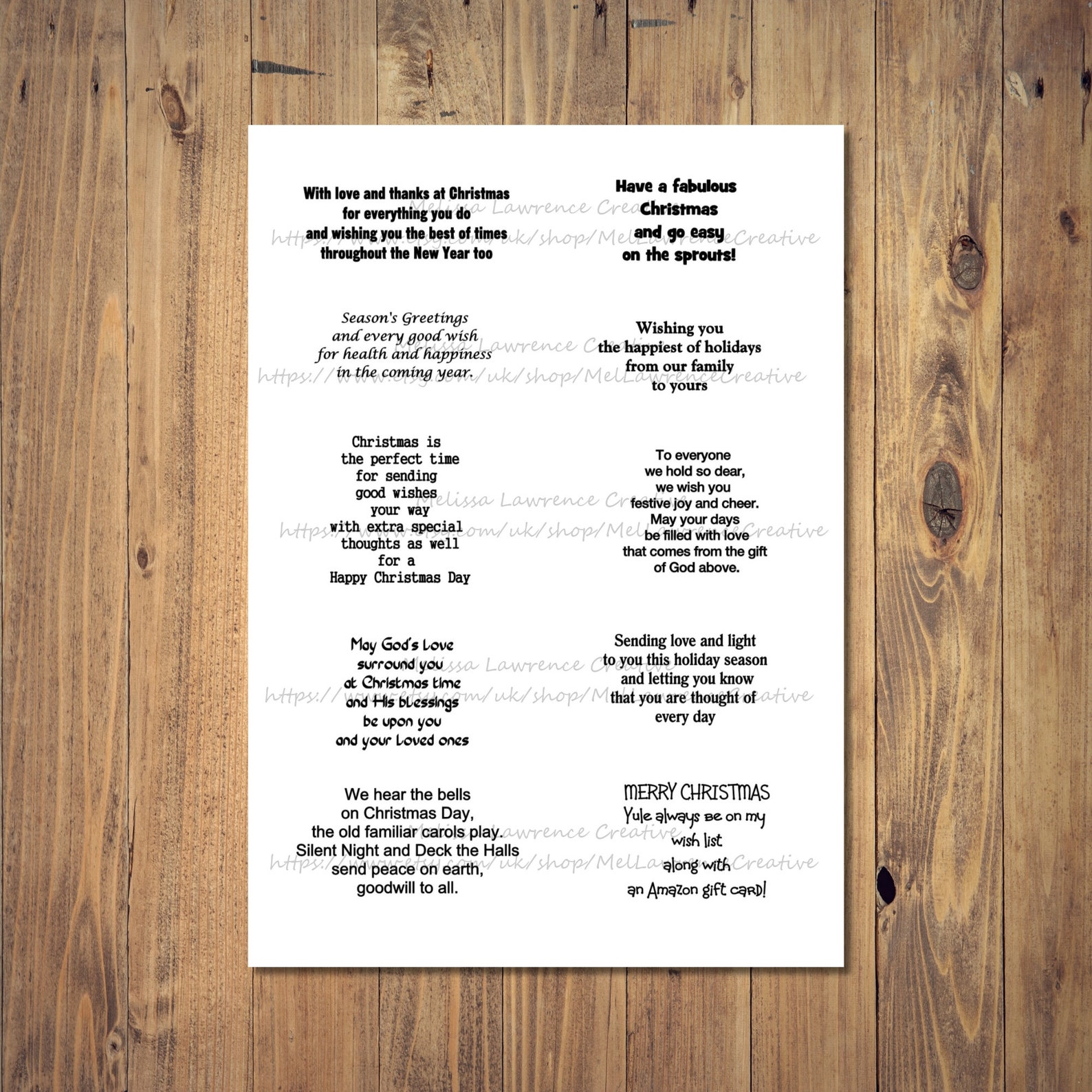 Christmas Card Inserts Digital Sheet, Printable Christmas Card Verses ...