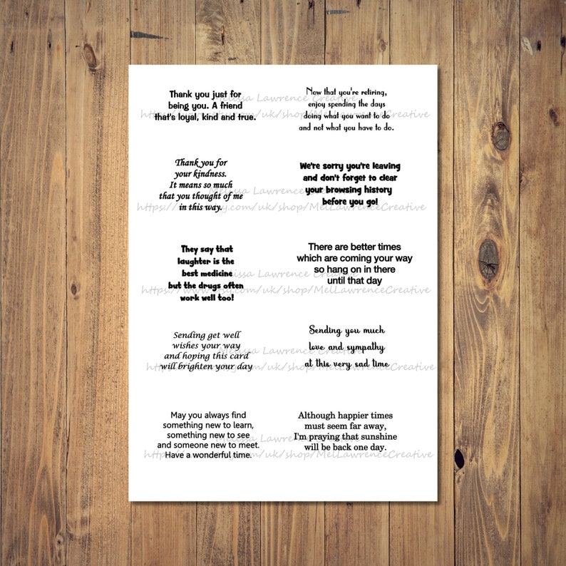 Mixed Card Inserts Digital Sheet, Printable Card Verses, Inside Card ...