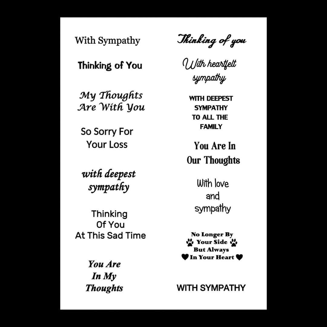 Sympathy Sentiments Digital Sheet, Sympathy Words and Phrases, Thinking ...