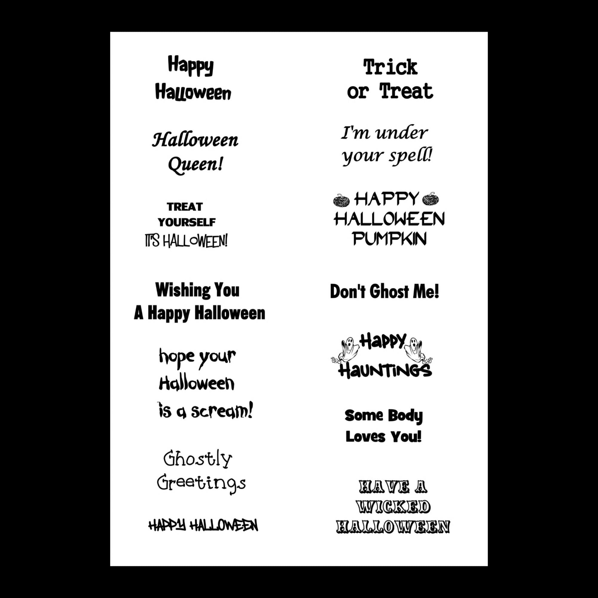 Halloween Sentiments Digital Sheet, Printable Halloween Sentiments ...