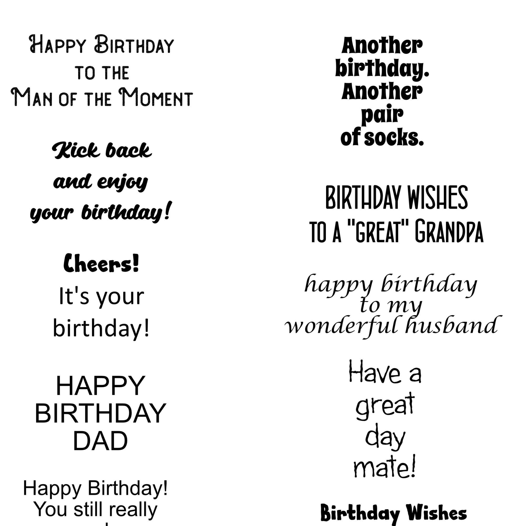 Male Birthday Sentiments Digital Sheet, Words for Masculine Cards ...