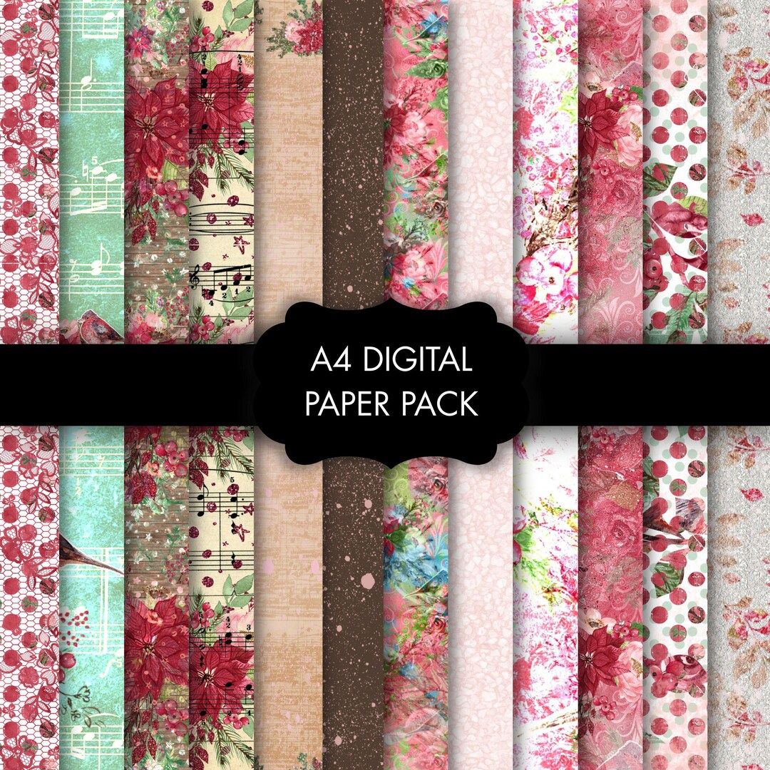 Christmas Printable A4 Paper Pack, Festive Digital Craft Papers ...
