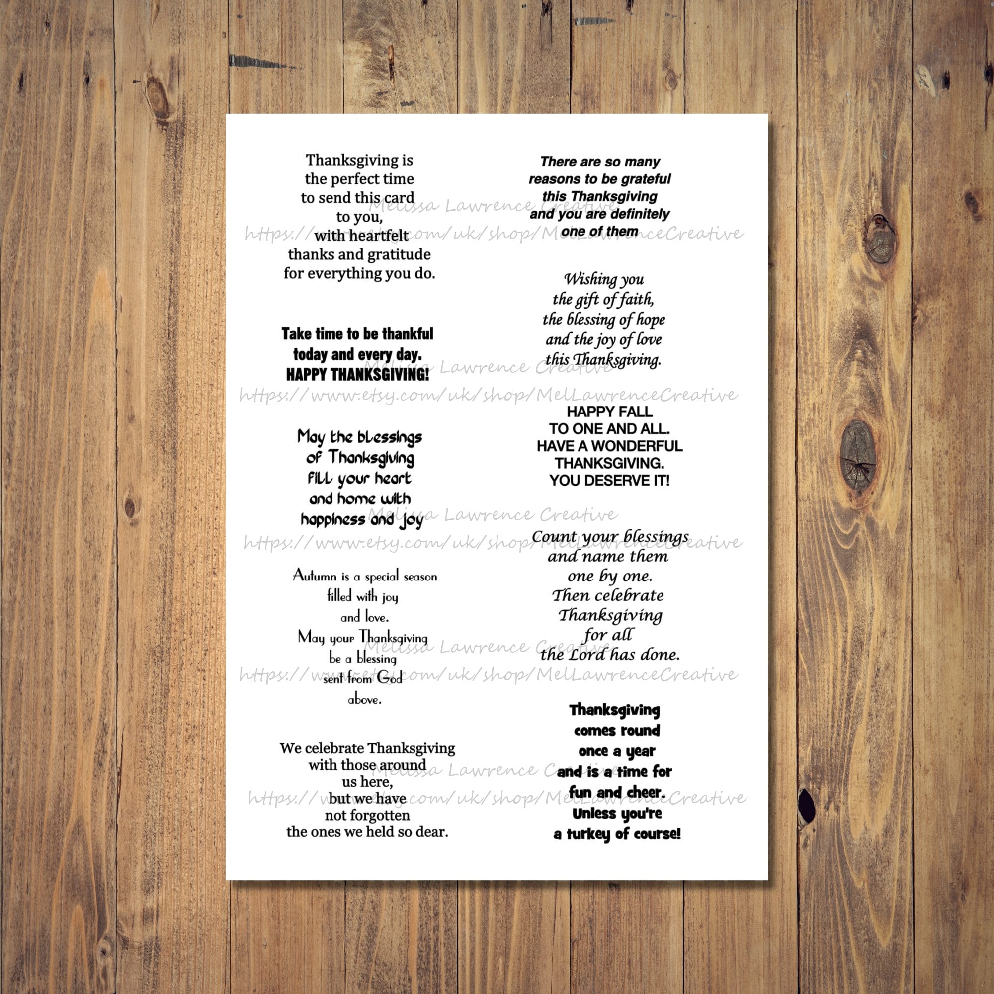 Thanksgiving Card Inserts Digital Sheet, Printable Card Verses, Inside ...