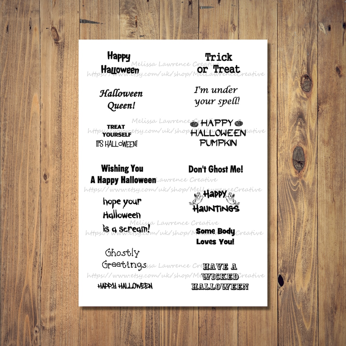 Halloween Sentiments Digital Sheet, Printable Halloween Sentiments ...