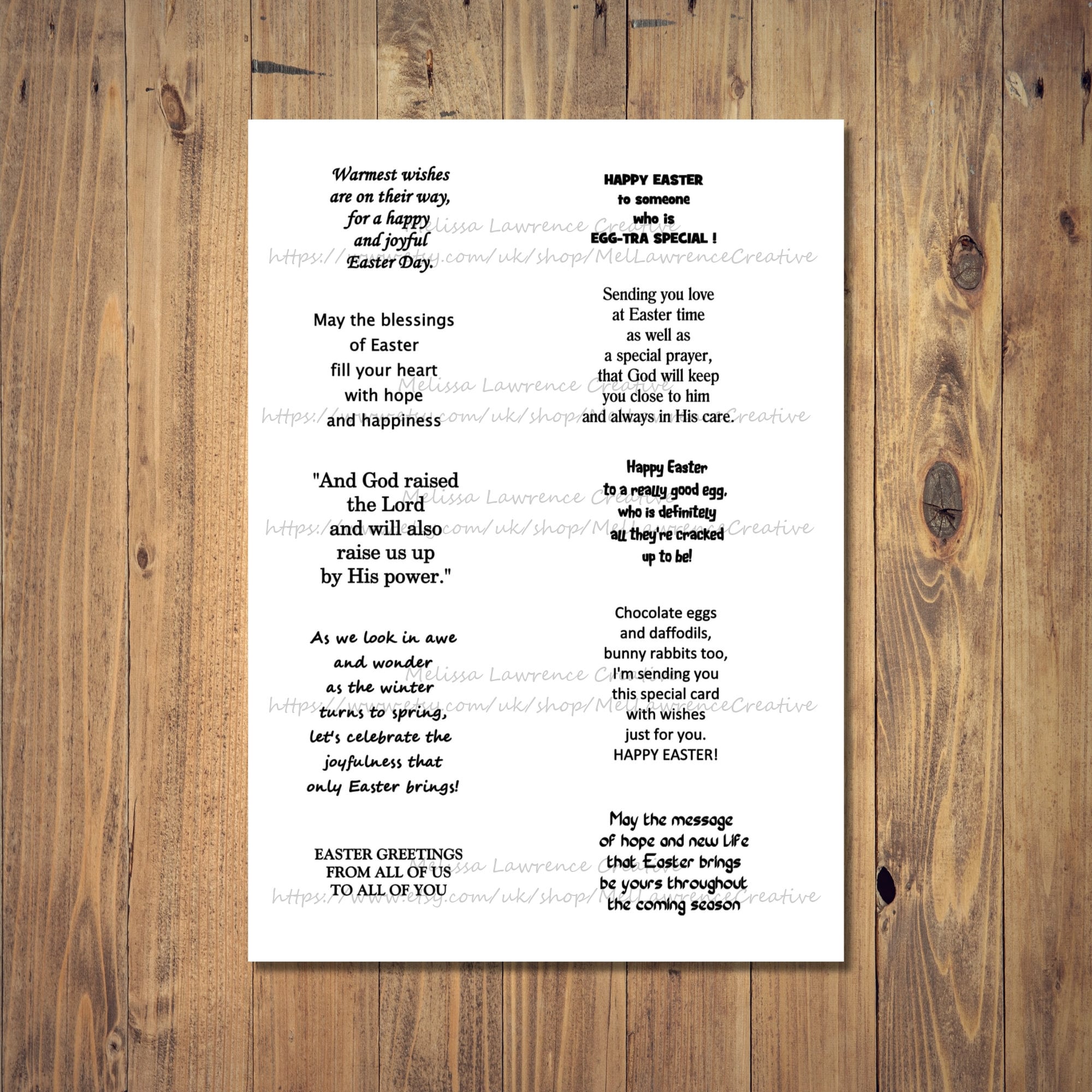Easter Card Inserts Digital Sheet, Printable Easter Card Verses, Easter ...