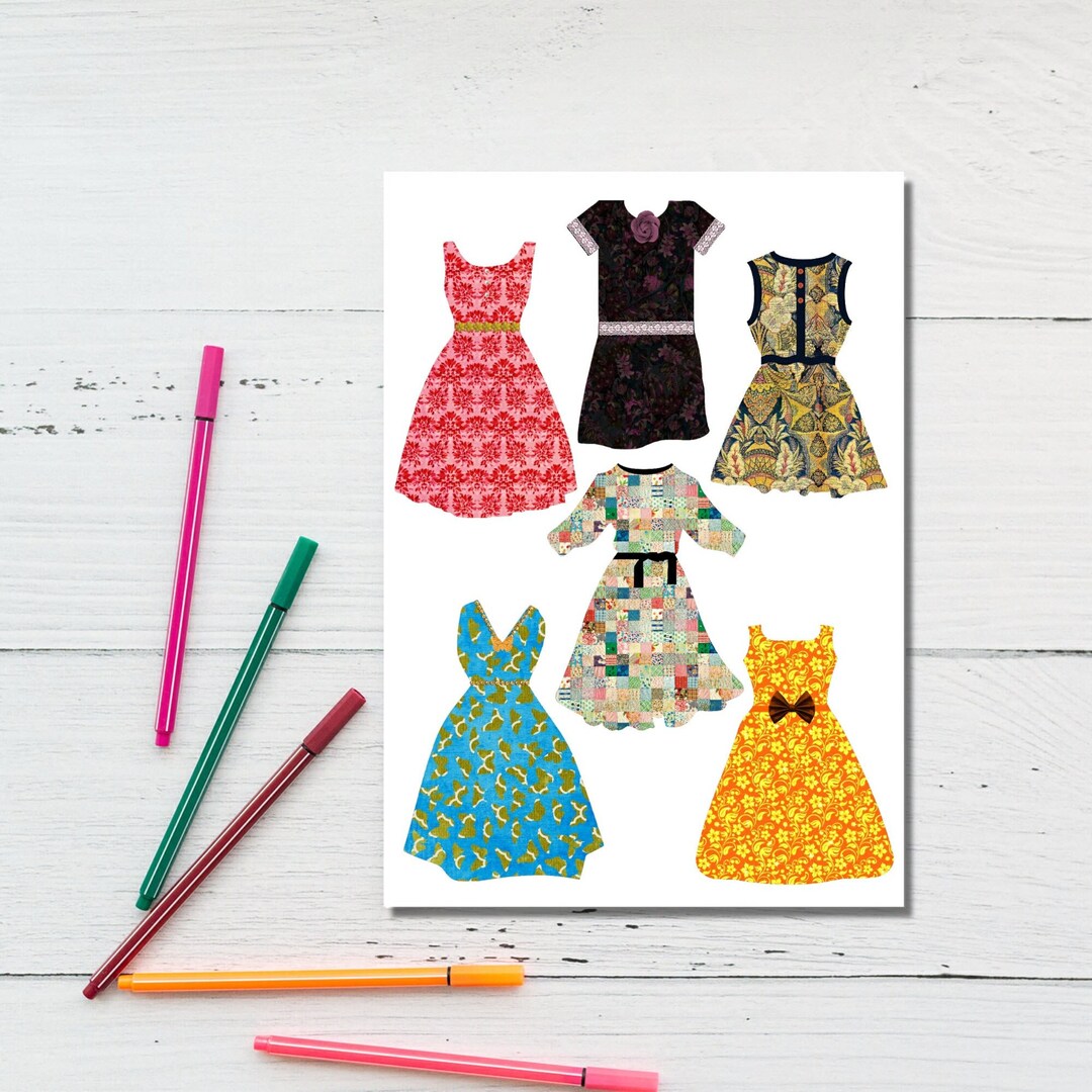 Pretty Dresses Digital Collage Sheet Descarga instantánea, Etiquetas de ...