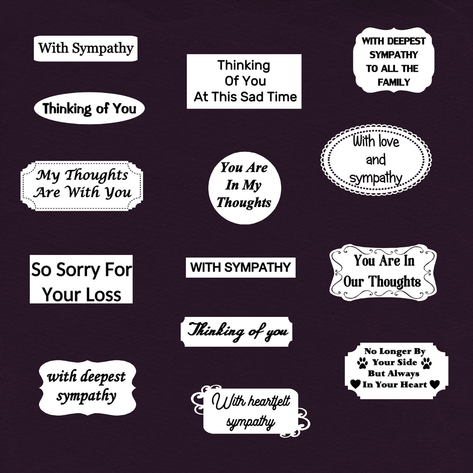 Sympathy Sentiments Digital Sheet, Sympathy Words and Phrases, Thinking ...