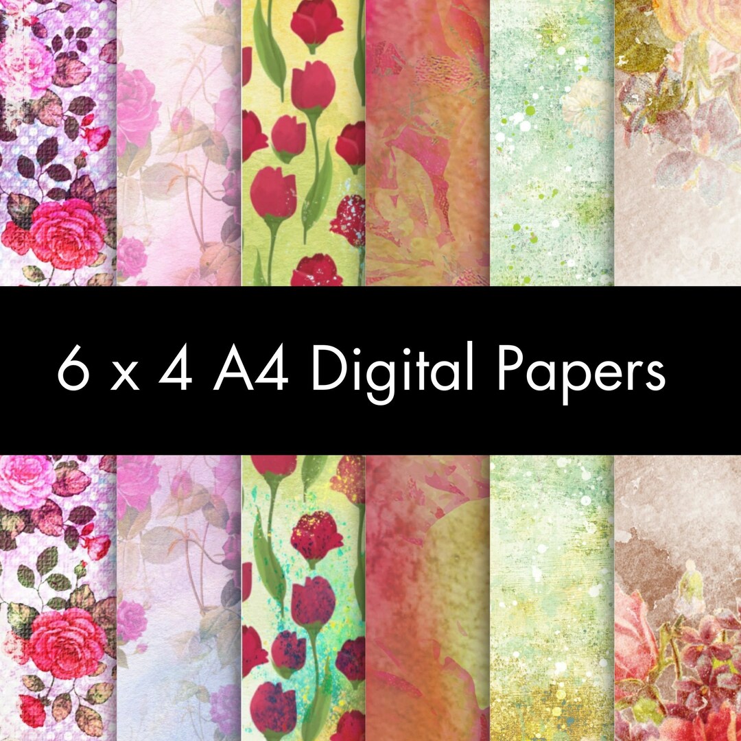 Roses Digital A4 Paper Pack, Instant Download Papers, Printable Craft ...
