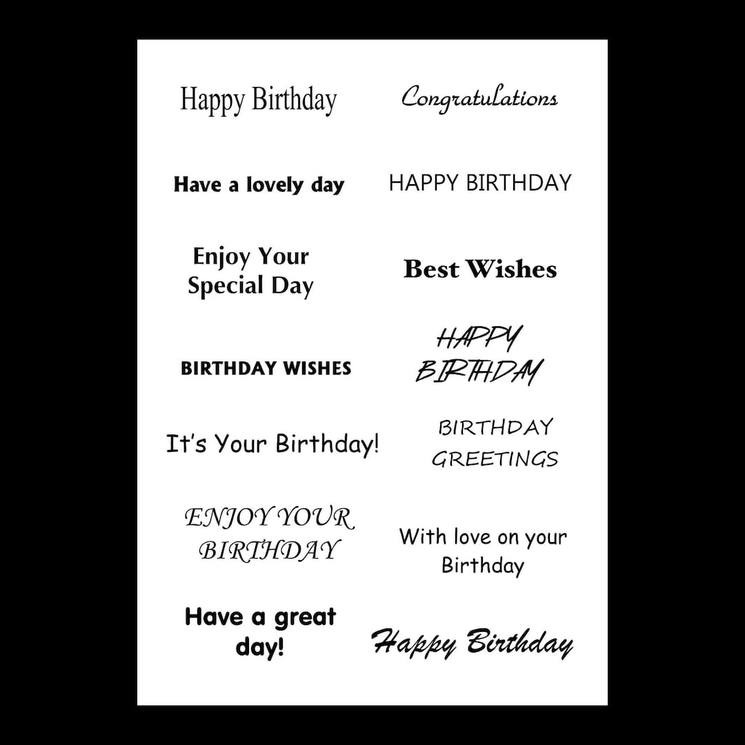 Birthday Sentiments Digital Sheet, Ready to Print Words and Phrases ...