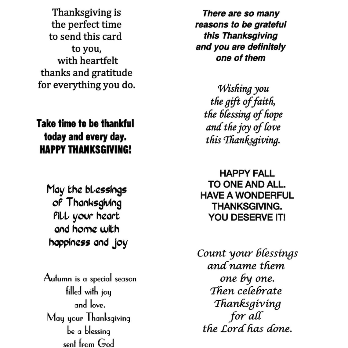 Thanksgiving Card Inserts Digital Sheet, Printable Card Verses, Inside ...
