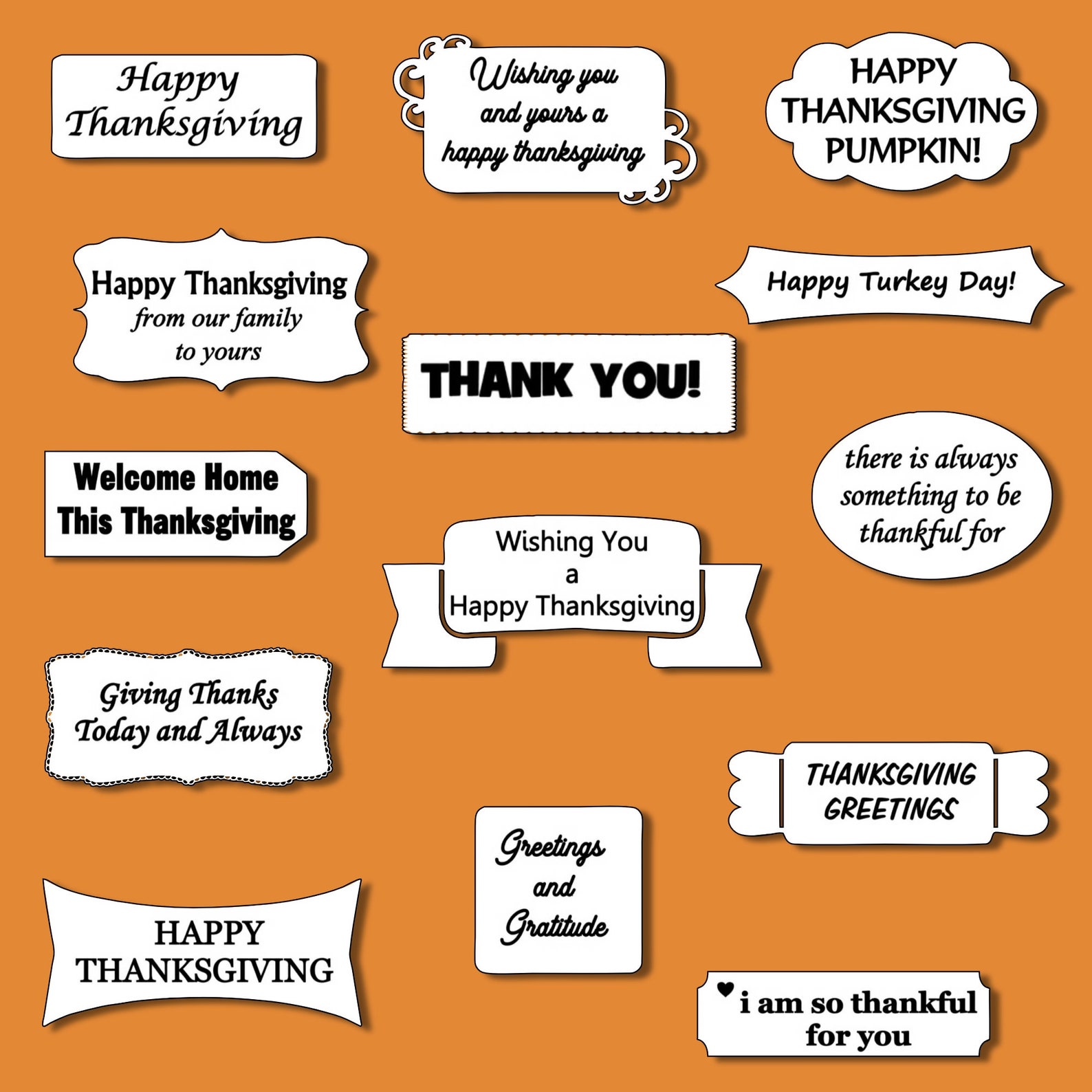 Thanksgiving Sentiments Digital Sheet, Thanksgiving Words and Phrases ...