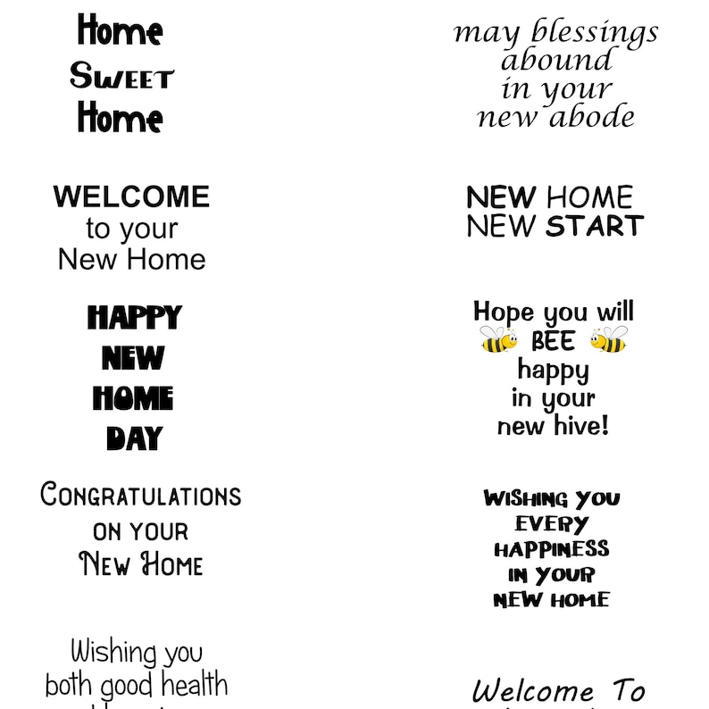 New Home Sentiments JPG Printable, Housewarming Digital Words, Card ...