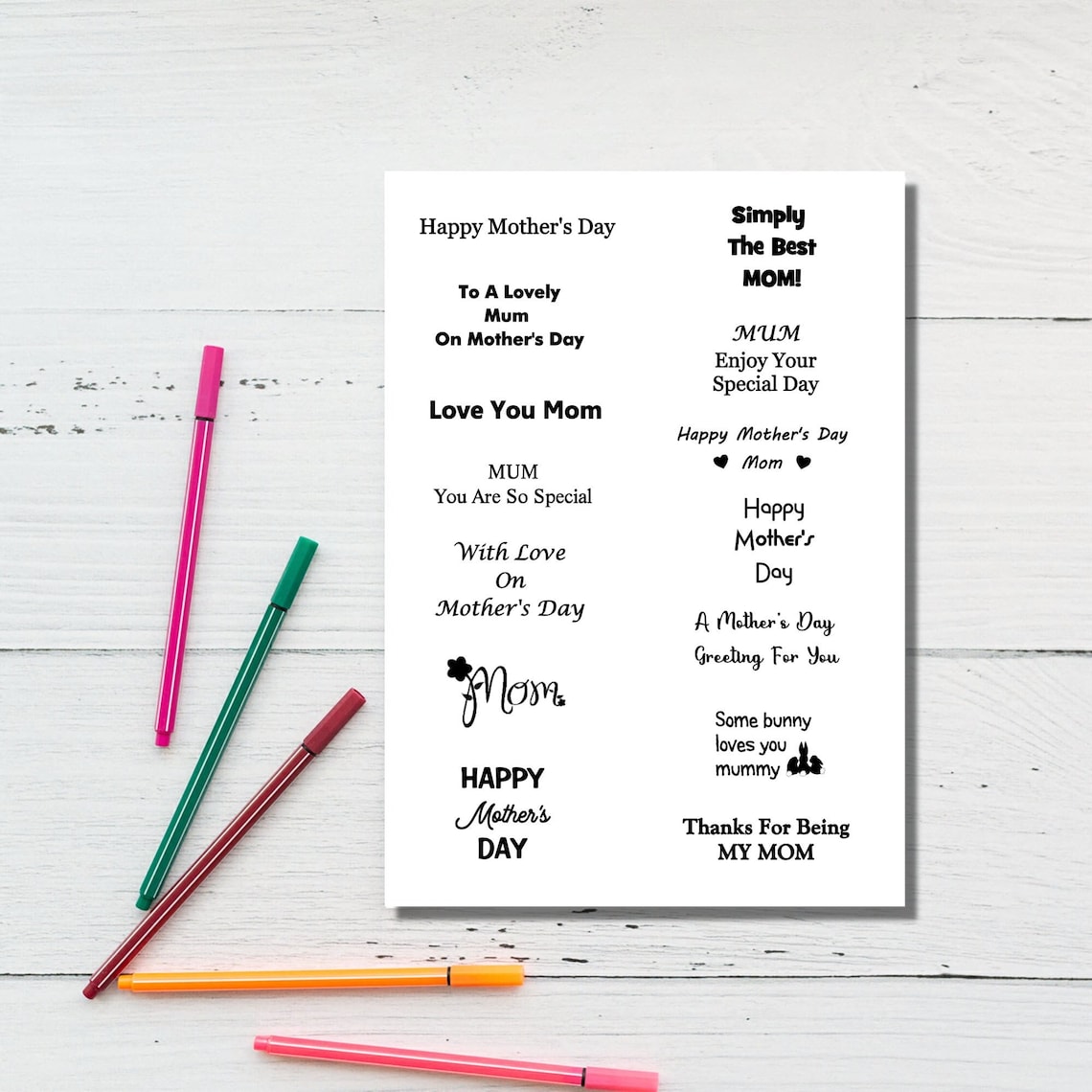 Mother Sentiments Digital Sheet, Printable Mother’s Day Sentiments ...