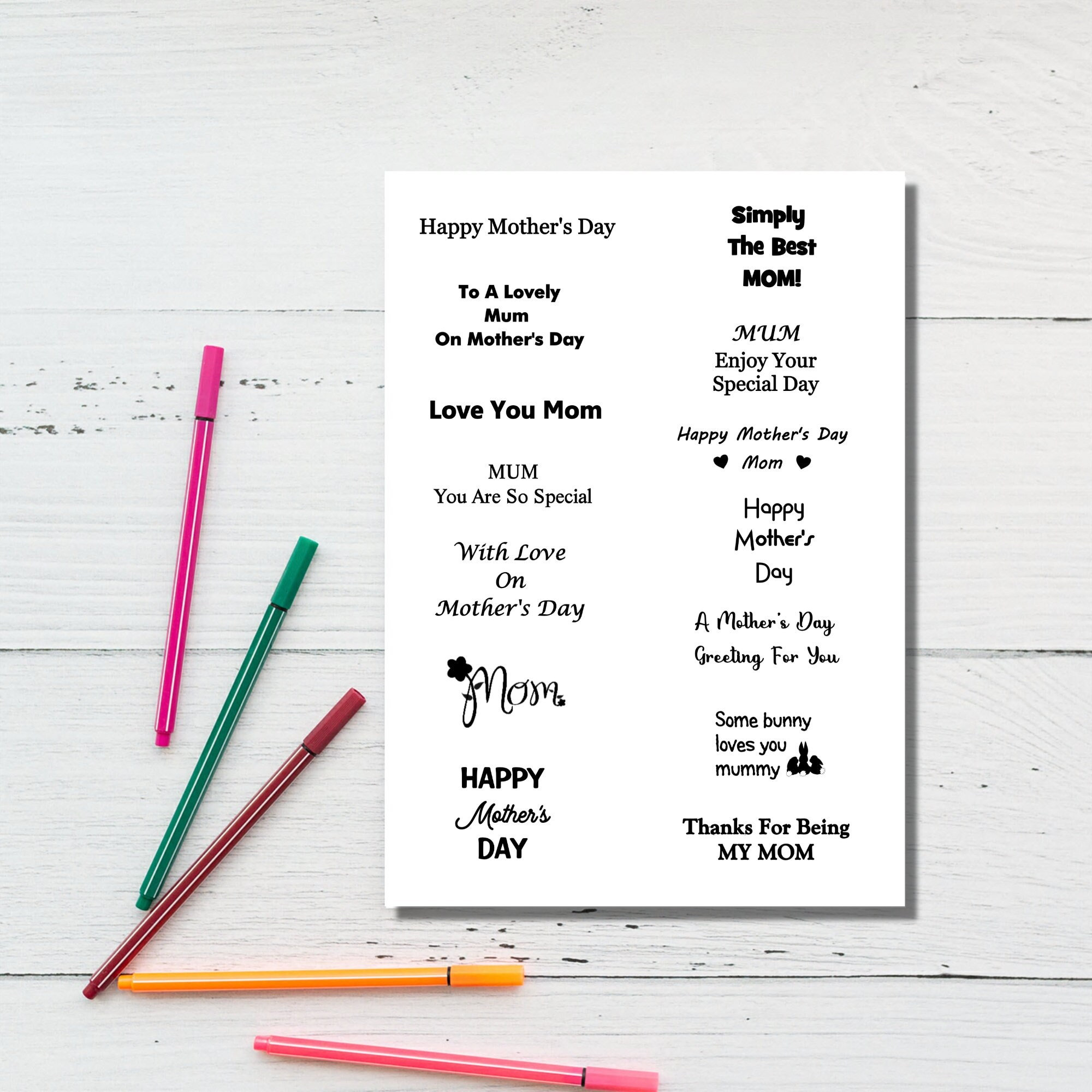 Mother Sentiments Digital Sheet, Printable Mother’s Day Sentiments ...