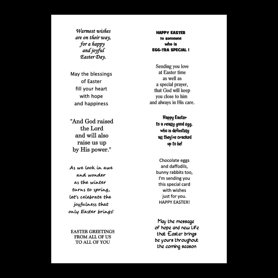 Easter Card Inserts Digital Sheet, Printable Easter Card Verses, Easter ...