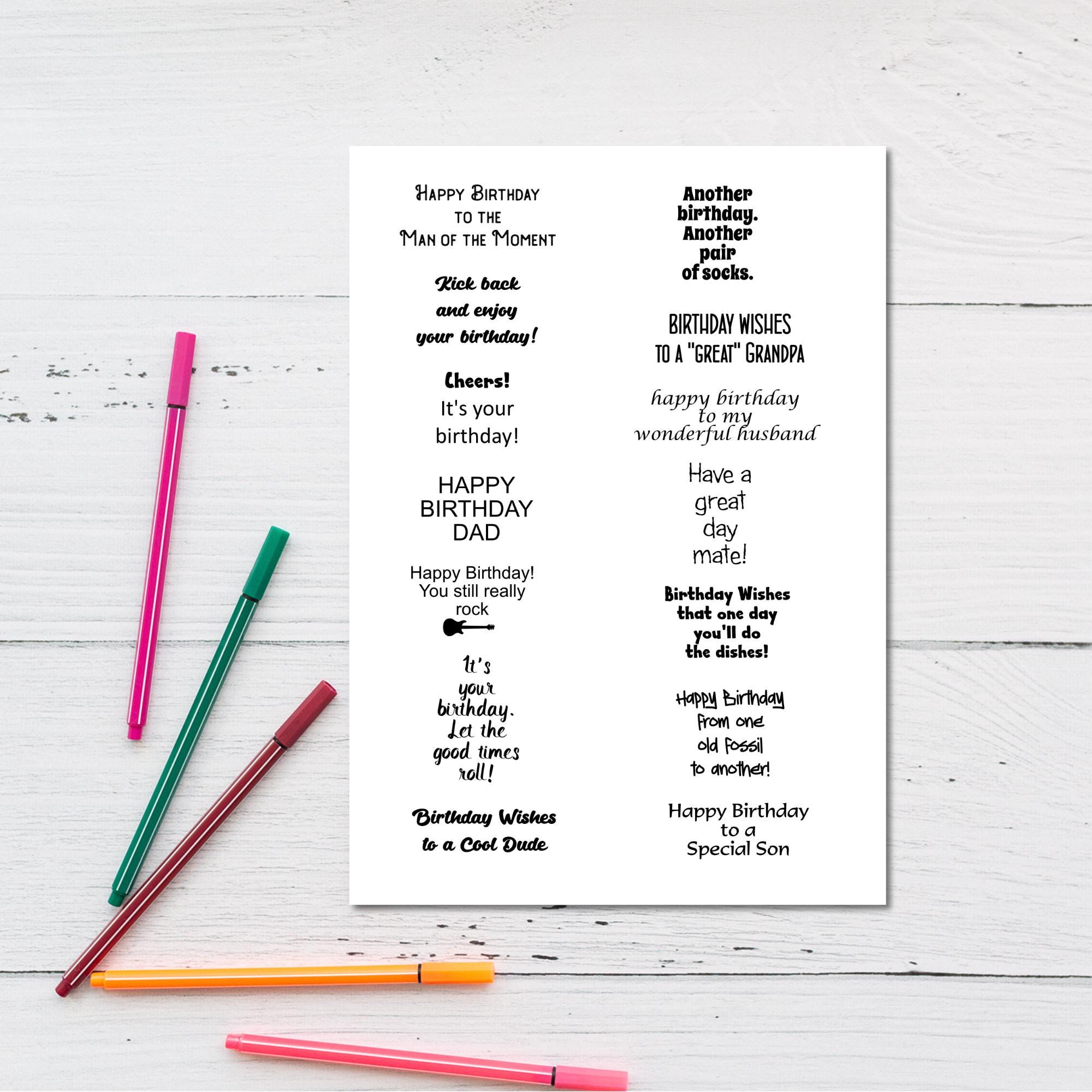 Male Birthday Sentiments Digital Sheet, Words for Masculine Cards ...