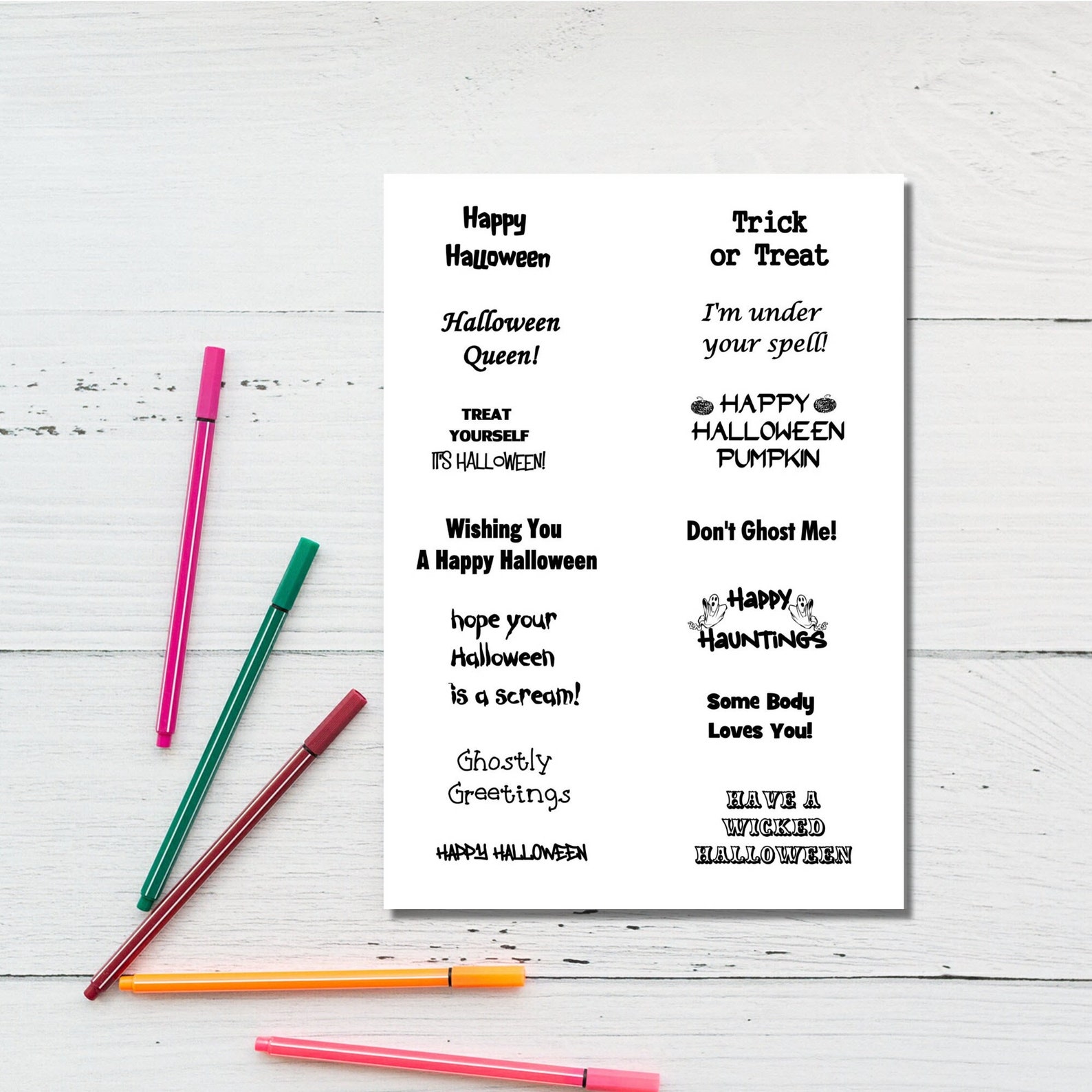 Halloween Sentiments JPG Digital Sheet, Printable Halloween Sentiments ...