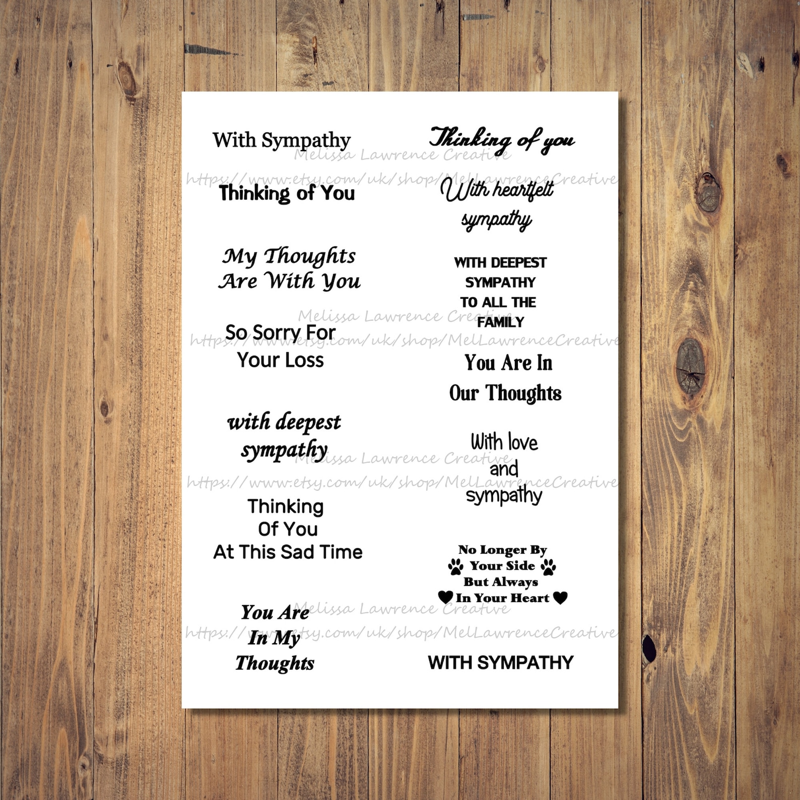 Sympathy Sentiments Digital Sheet, Sympathy Words and Phrases, Thinking ...