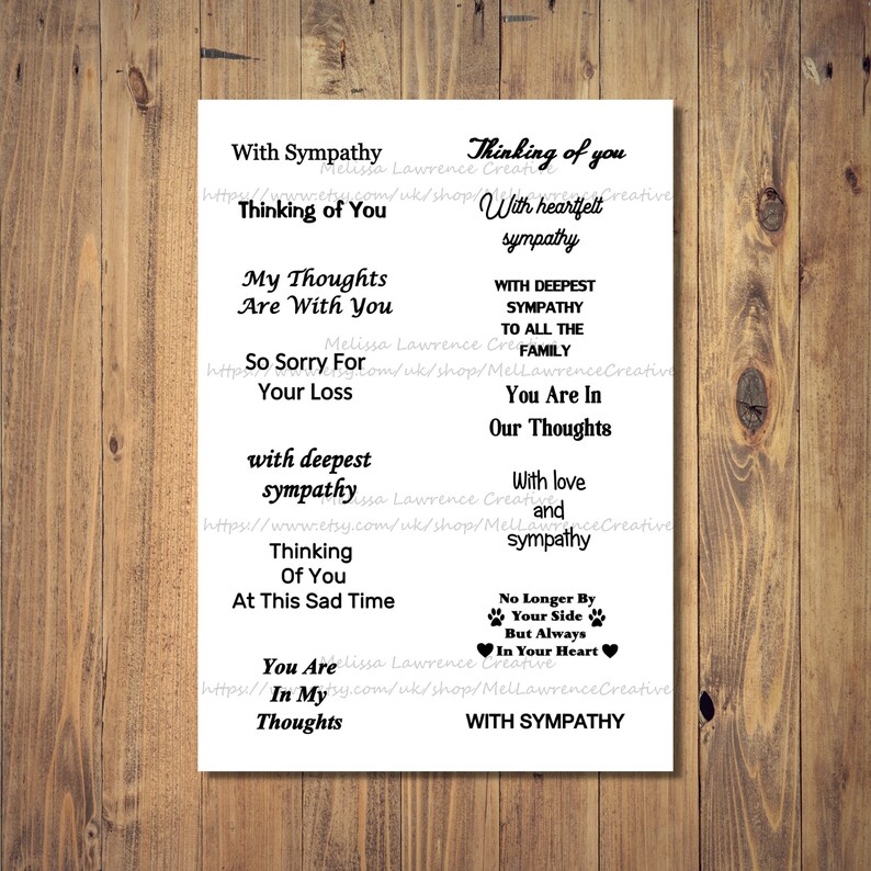Sympathy Sentiments Digital Sheet, Sympathy Words and Phrases, Thinking ...