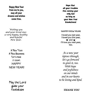 New Year Card Inserts Printable Sheet, New Year Sentiments Digital ...