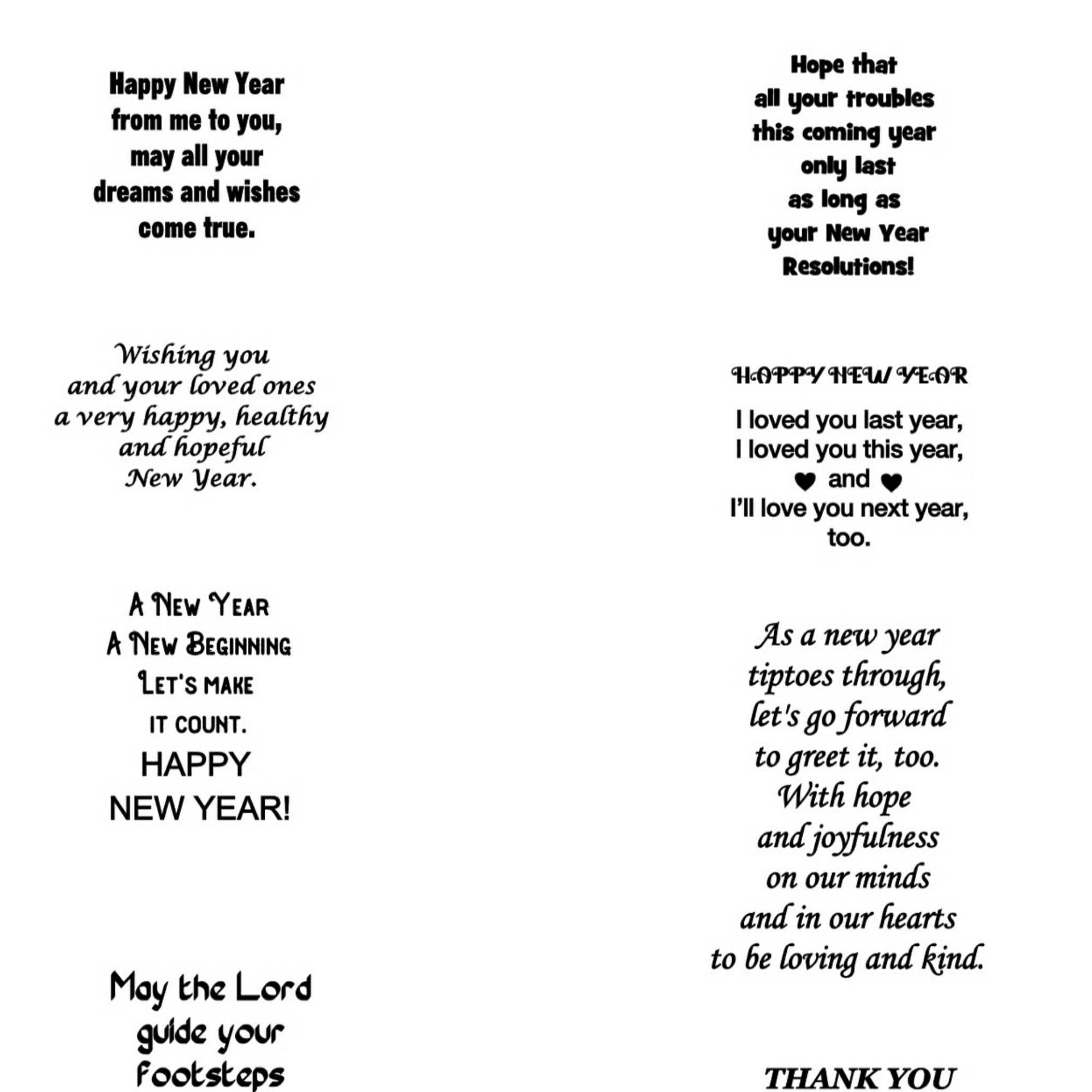 New Year Card Inserts Printable Sheet, New Year Sentiments Digital ...