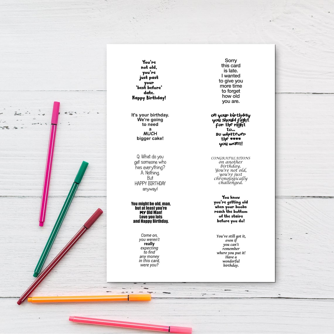 Funny Birthday Card Verses JPG, Snarky Birthday Sayings, Inside Card ...